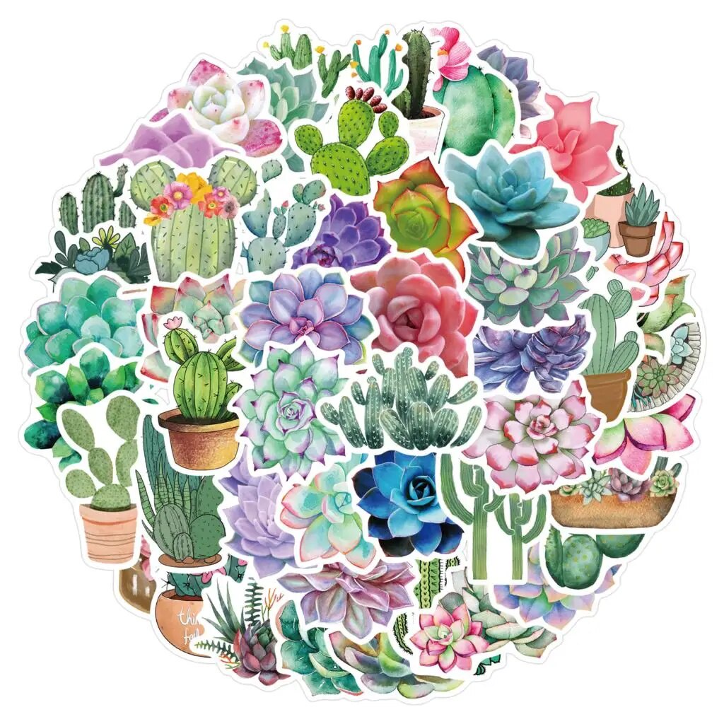 ~50PCS Succulent Stickers For Laptop Journaling Planners Phone Cute ...