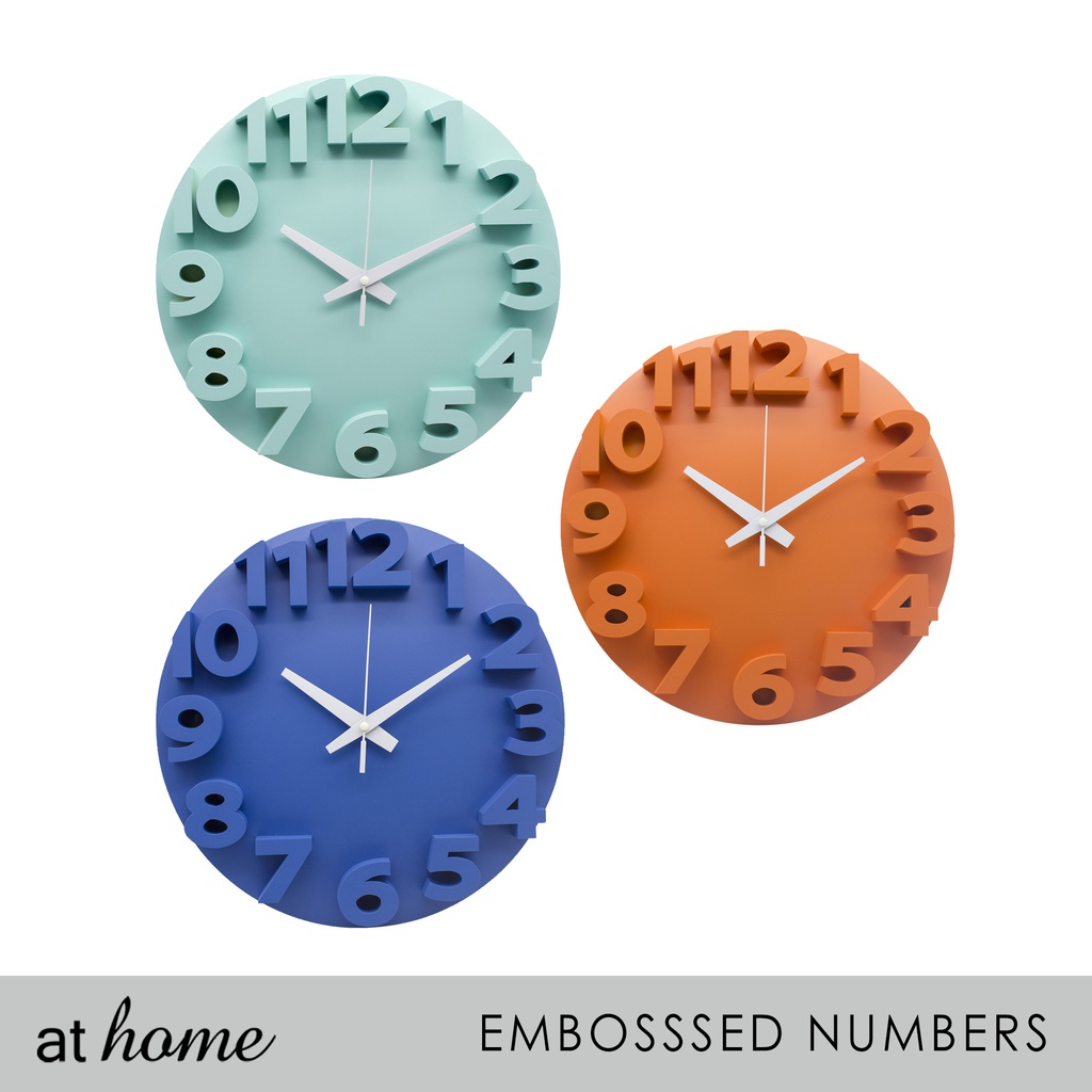At Home Colorful Wall Clock 12" Inches Embossed 3D Numbers Minimalist ...