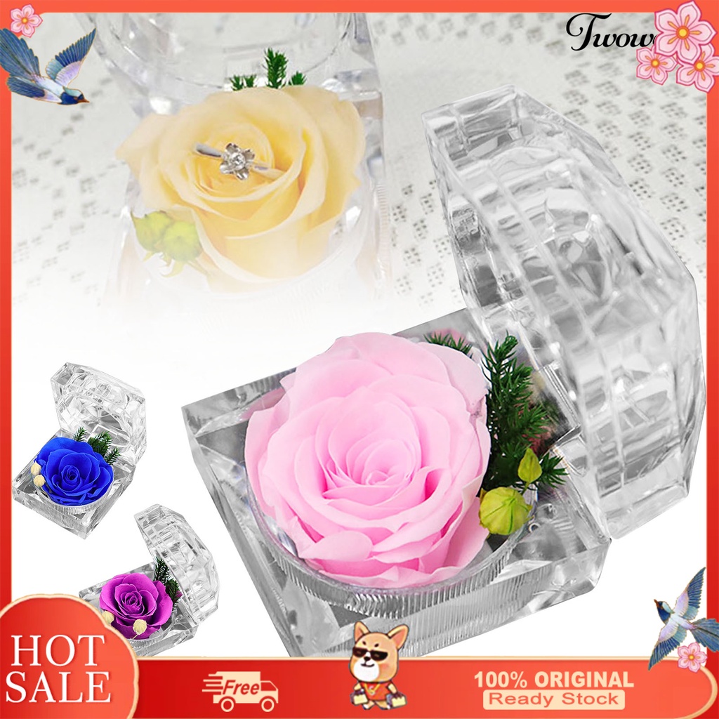 TOW Preserved Rose Flower Ring Box Wedding Engagement Jewelry Display ...