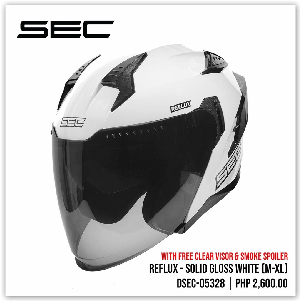 sec half face dual visor helmet reflux with FREE CLEAR LENS & SPOILER ...
