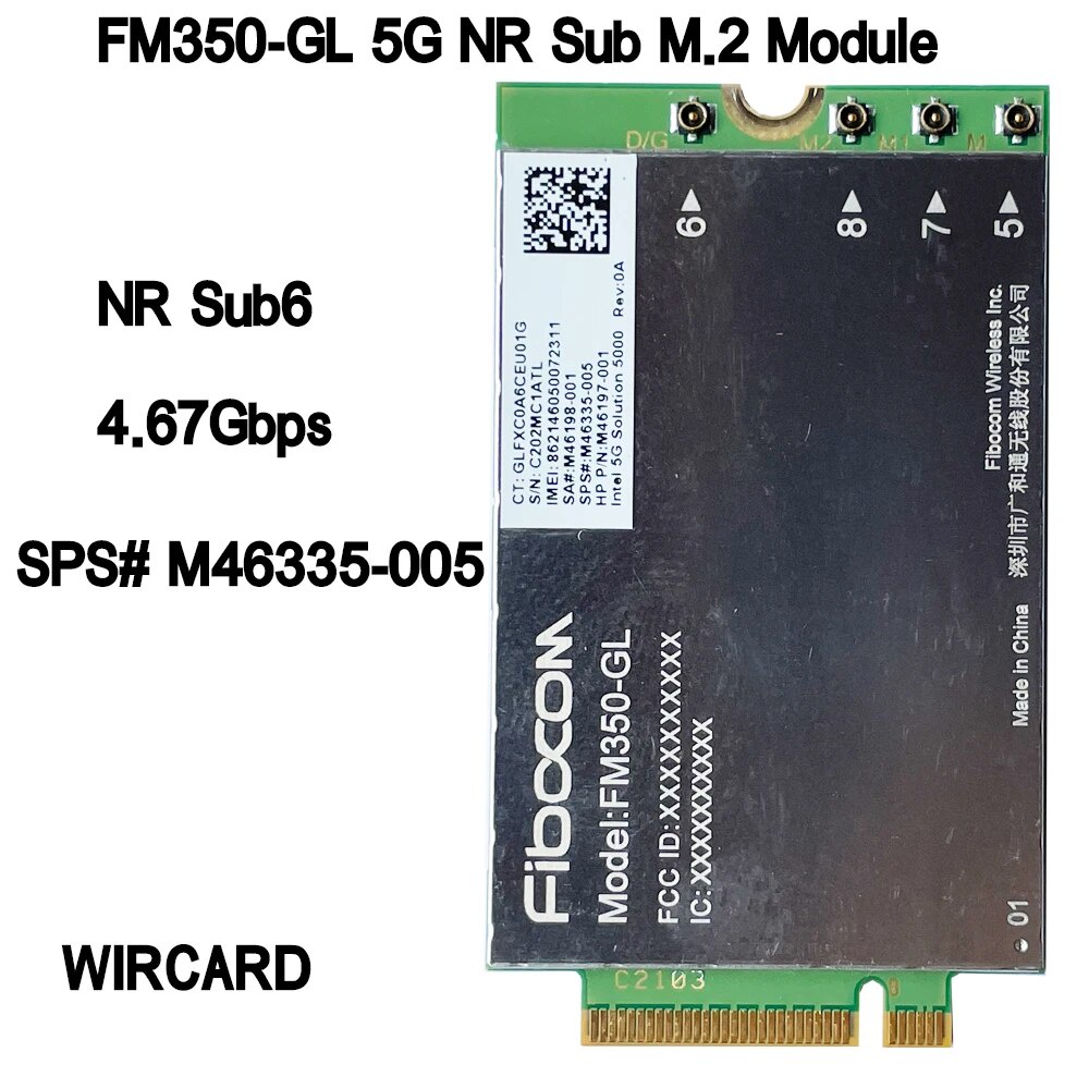WIRCARD FM350-GL 5G NR Sub6 M.2 Module For HP X360 830 840 850 G7 Laptop 5G LTE WCDMA 4x4 MIMO ...