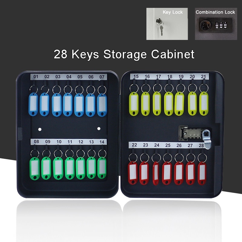 Metal 28 Keys Security Cabinet Safe Storage Box Combination/Key Lock ...