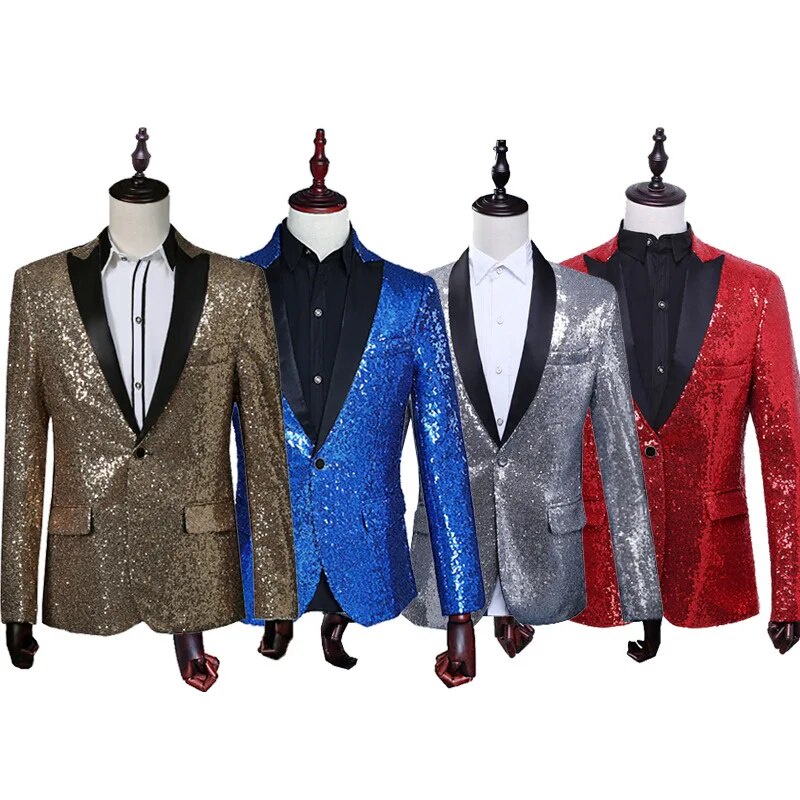 Men's Sparkling Stage Performance Dress, Gold Sequin Suit, Nightclub ...