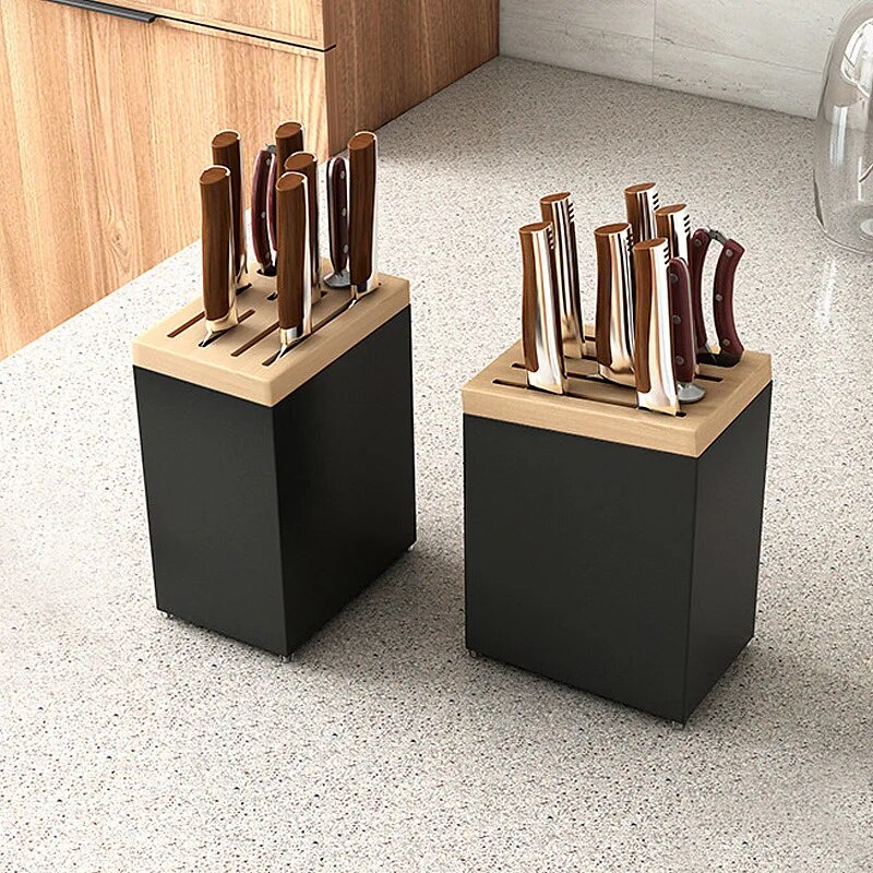 Stainless Steel Knife Holder Black 7 Hole Wood Kitchen Knife Stand ...