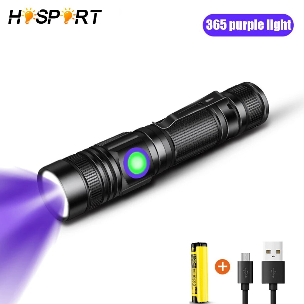 3400mAh LED UV Flashlight 365-395nm Ultraviolet Torch Purple Light ...