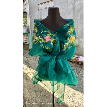 Wrap Around filipiniana panuelo alampay painting moss green | Shopee ...