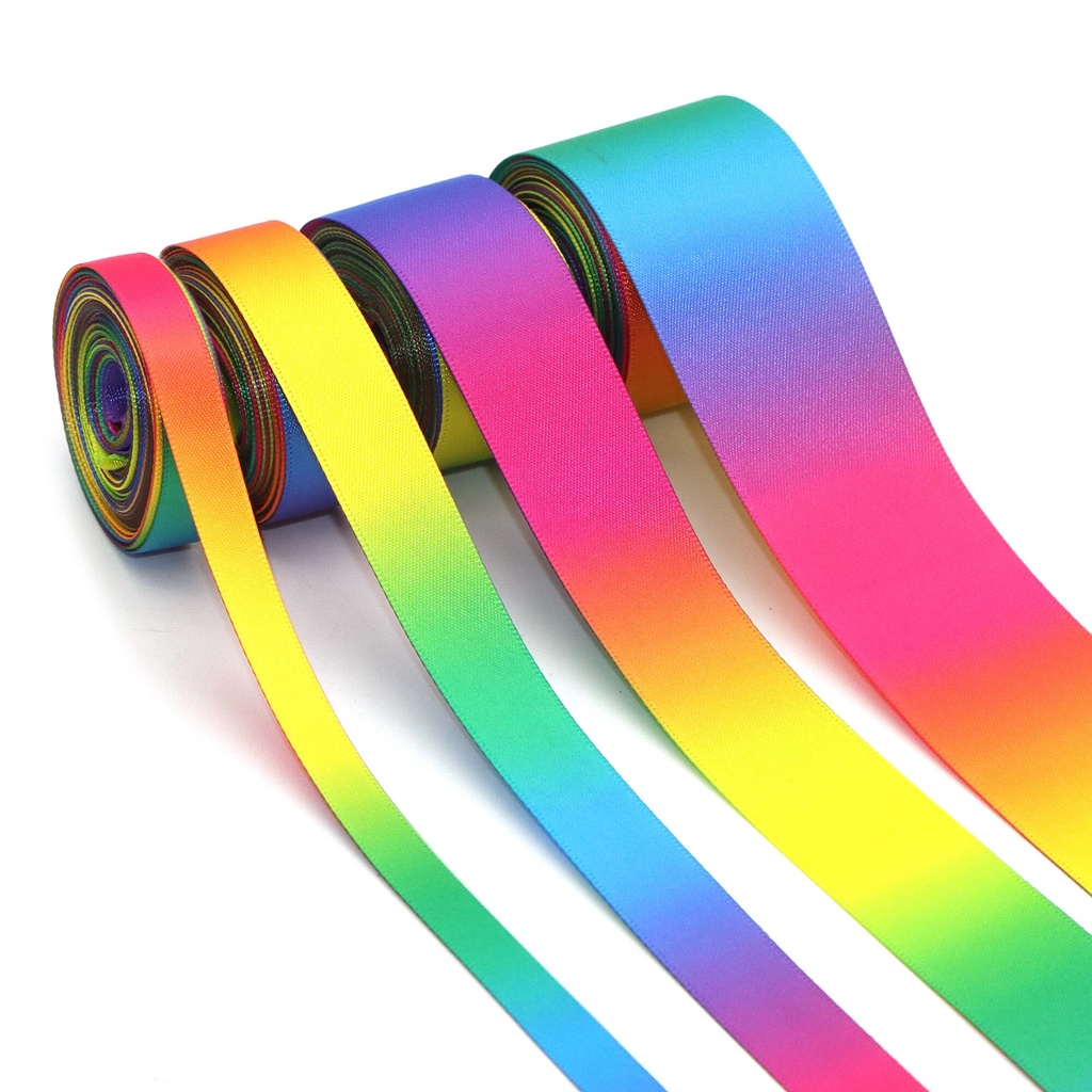 20yards Gradient Color Double Sided Rainbow Satin Ribbon Set Gift ...