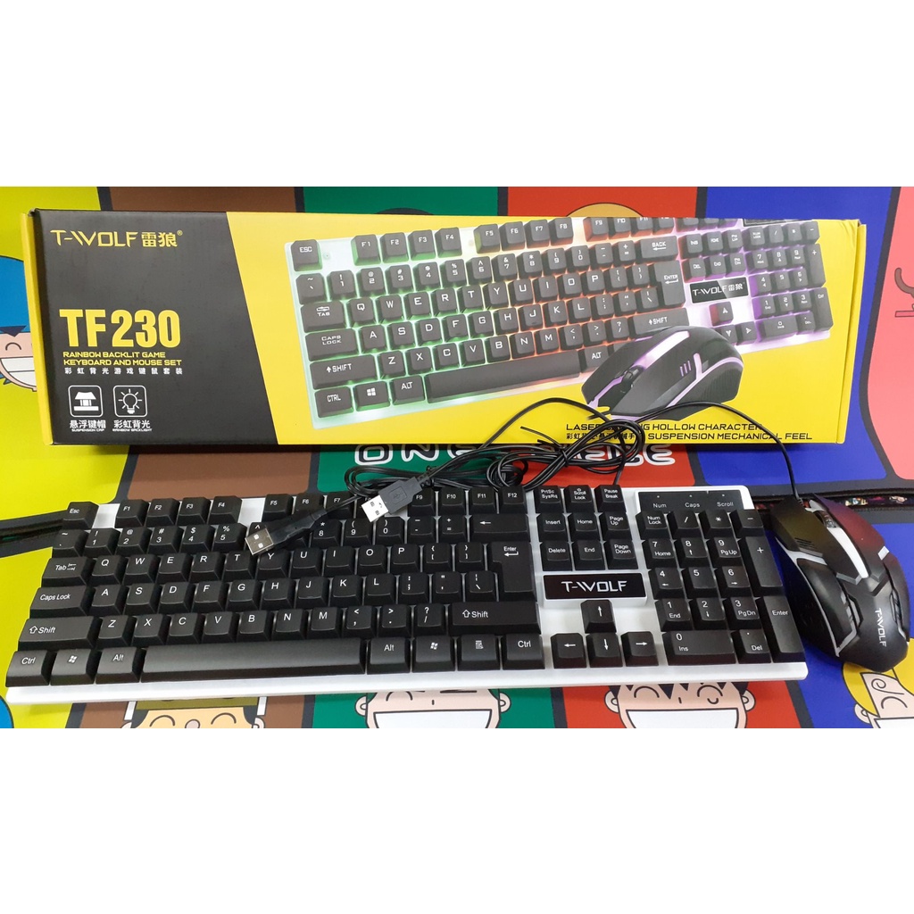 TWOLF TF230 Rainbow LED Gaming Keyboard And Mouse Combo Bundle No ...