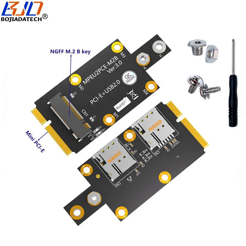 Mini PCIe Interface to NGFF M.2 B Key Wireless Adapter Card 2 Nano SIM ...