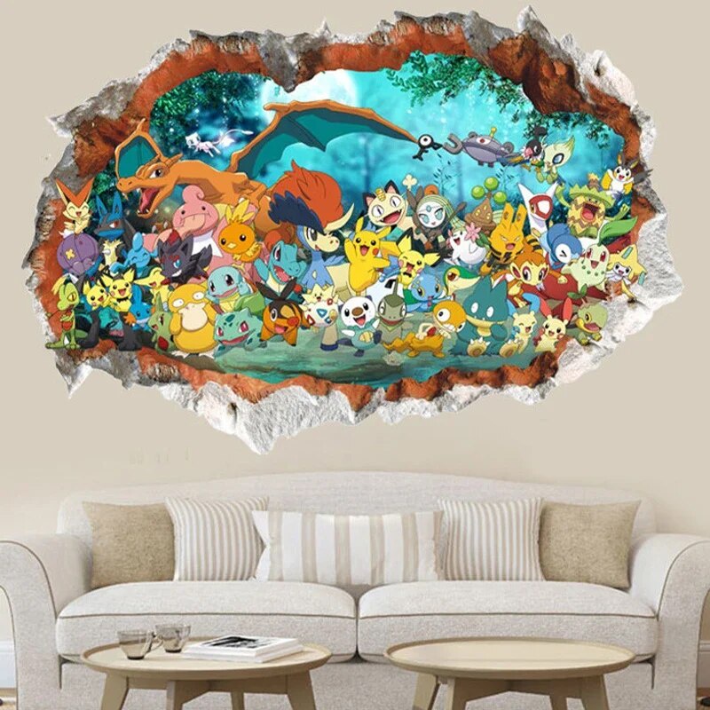Pokemon Anime Figure Pikachu 3D Wall Sticker PVC Wallpaper for Kids ...