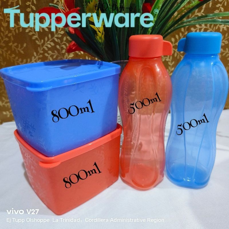 Tupperware Bundle SET (1 Square Round 800ml + Ecobottle 500ml) | Shopee ...