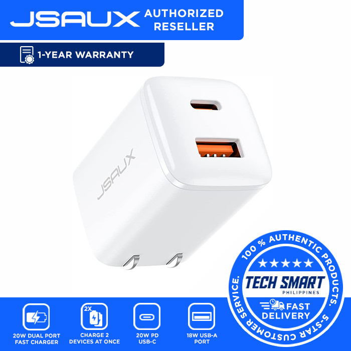 JSAUX 20W Dual Port Fast Charger, USB Type C PD and QC 3.0 Foldable ...
