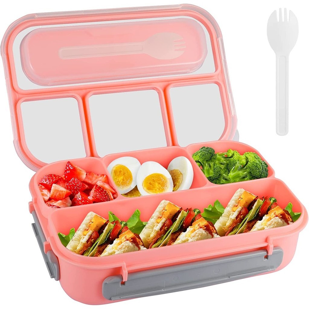 4 Compartment Plastic Office School Lunch Container with Spoon Lunch ...