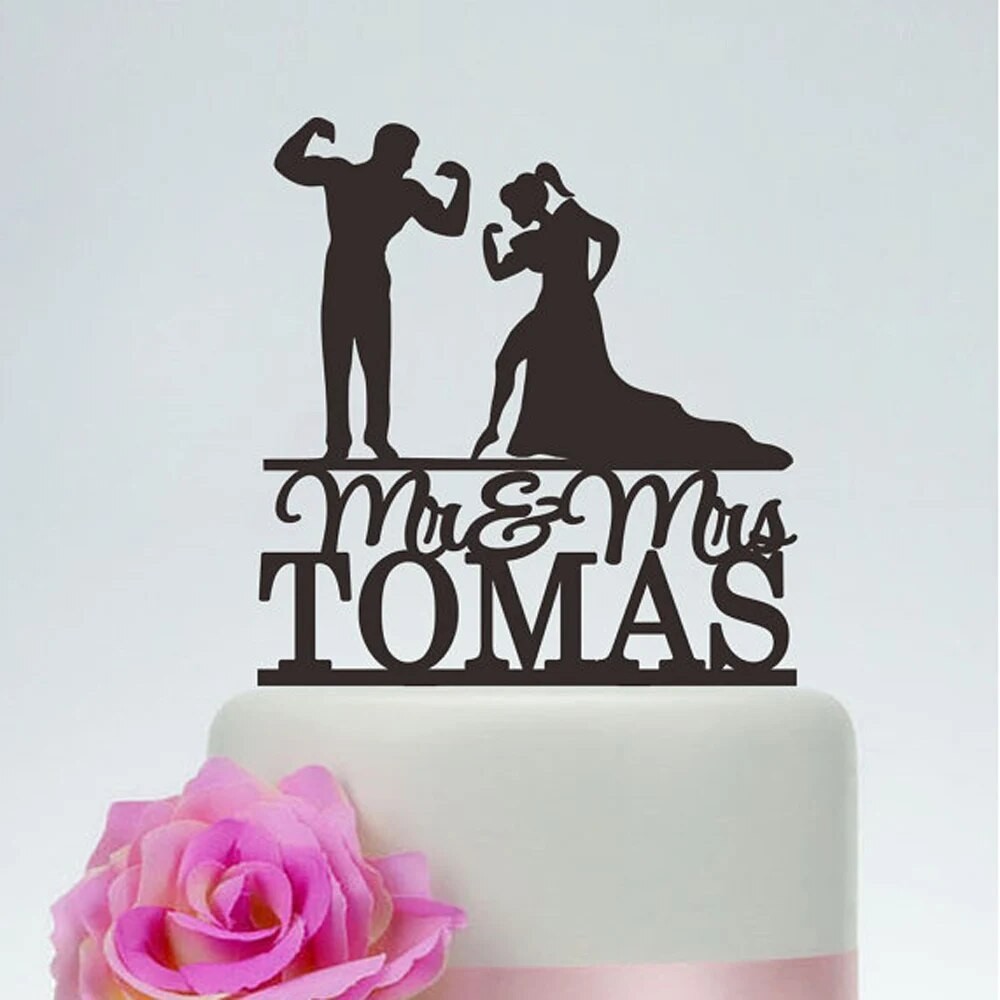 Muscle Man And Woman Silhouette,Wedding Cake Topper,Custom Bodybuilding ...