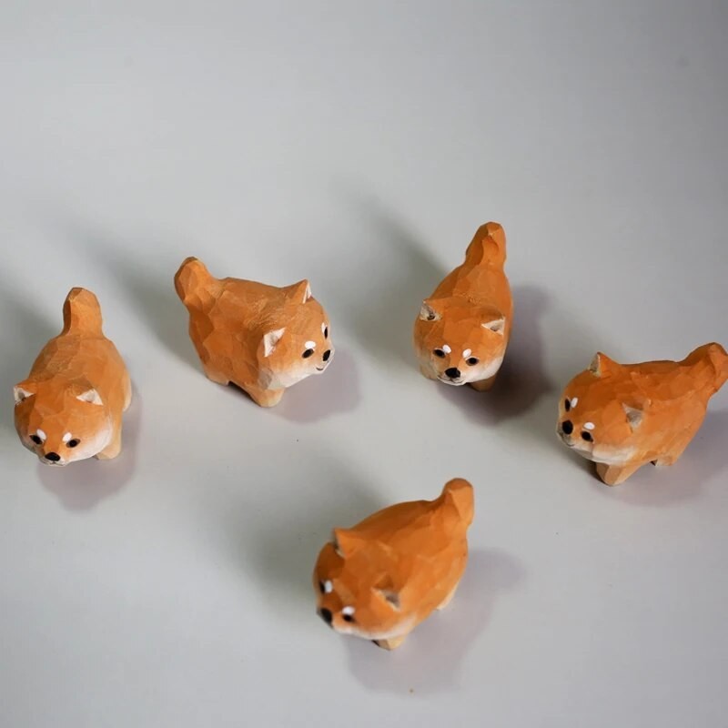New Hot 1pc Wooden Dog Shiba Inu Ornament Mini Cute Small Dog Handmade ...