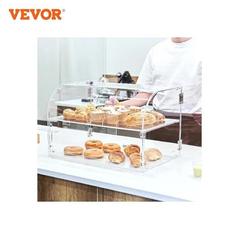 VEVOR 2/3 Tray Clear Pastry Display Case Acrylic Commercial Countertop ...