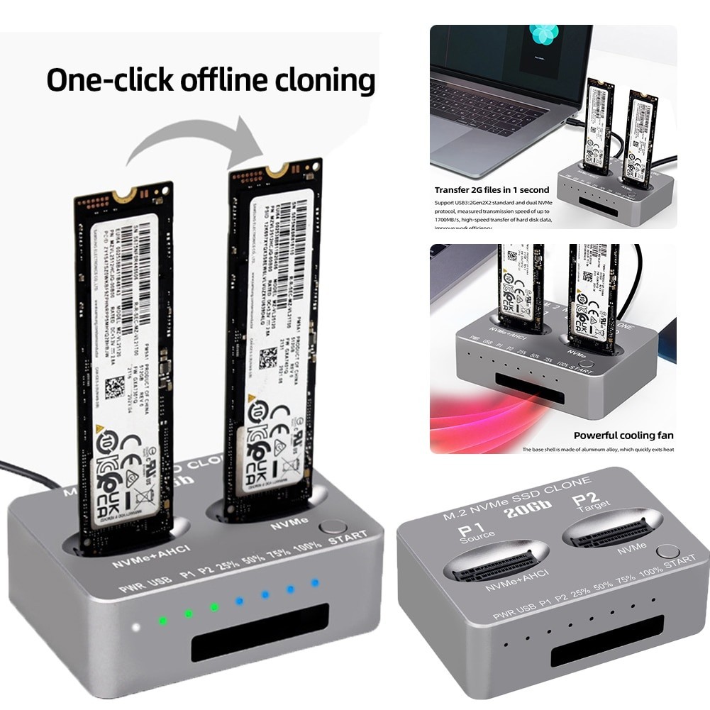 Dual-Bay M.2 NVME Clone Docking Station Gen2X 20Gbps M.2 SSD Enclosure ...