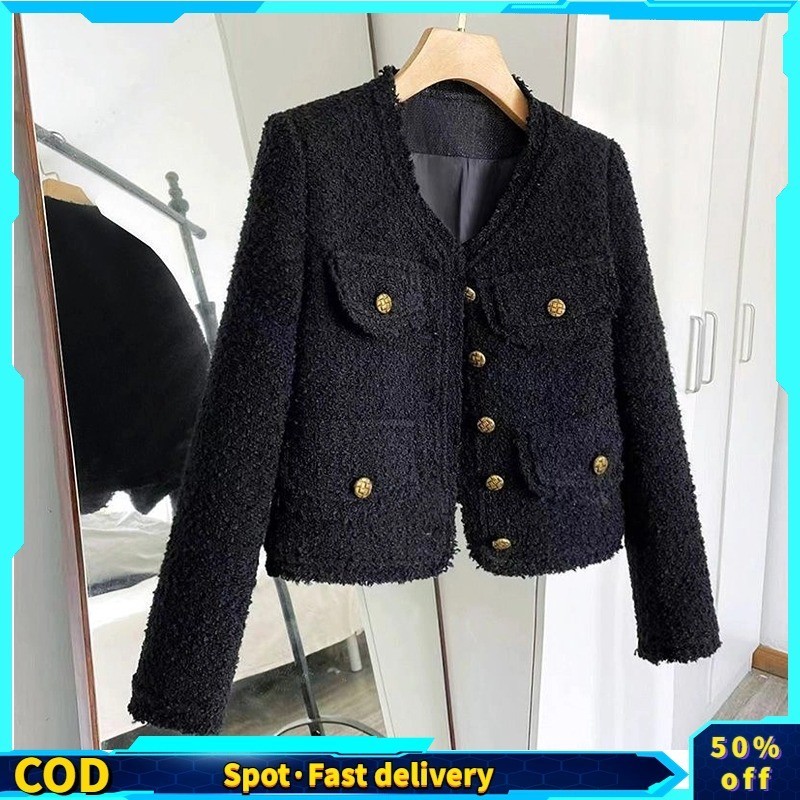 【24h Ship】Tweed Blazer For Woman Coat Short Thin Elegant Lady Long ...