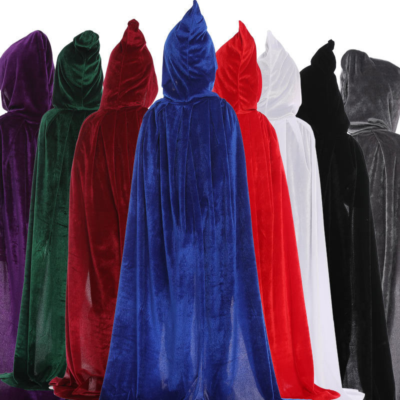 Halloween Velvet Cloak Cape Hooded Medieval Costume Witch Wicca Vampire ...