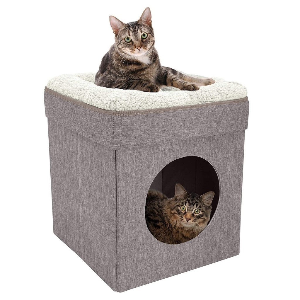 2 in 1 Small Dog Bed Cat Tent Hut Cave Beds Collapsible Cat House with ...