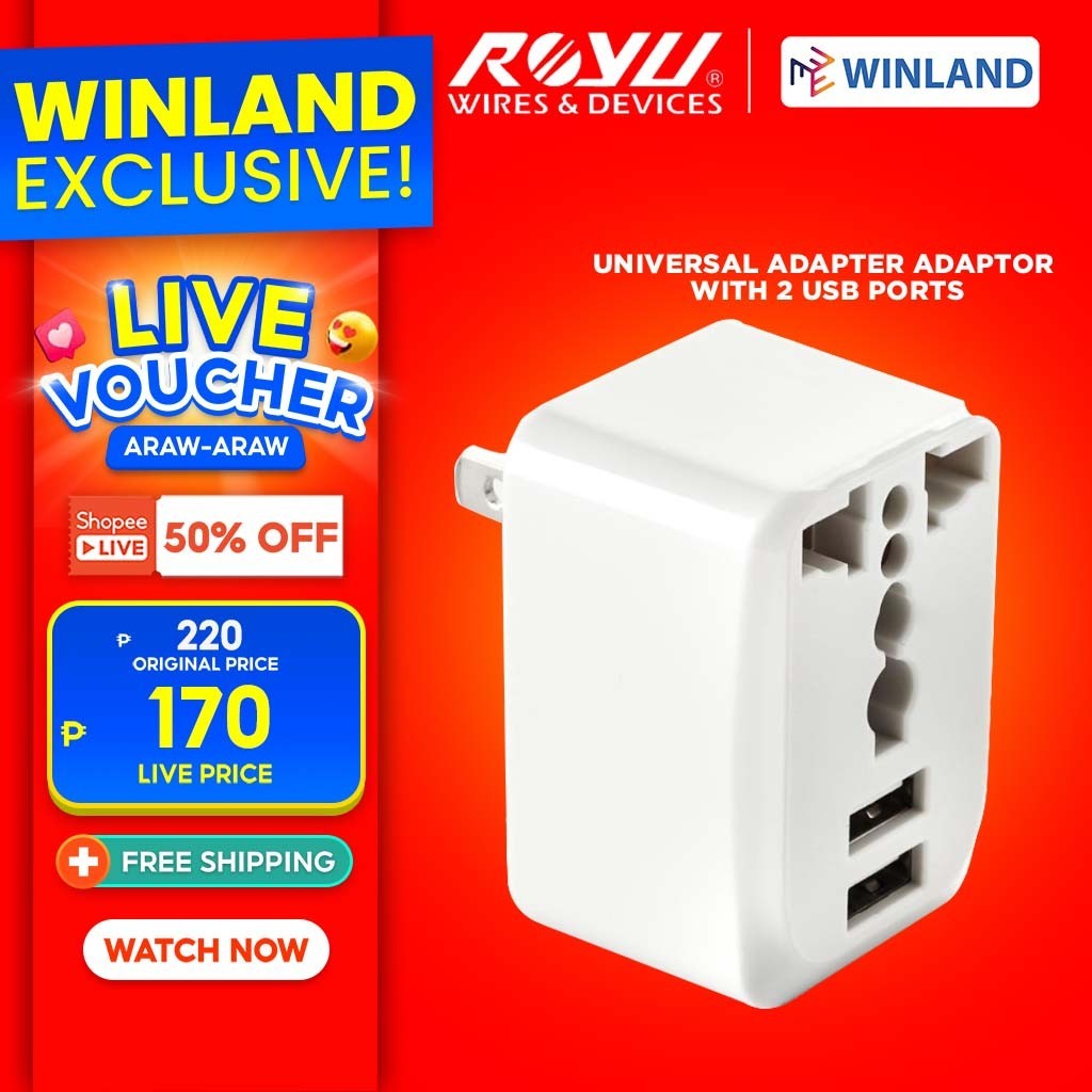 Royu by Winland Universal Adapter Adaptor with 2 USB Ports Adapter ...