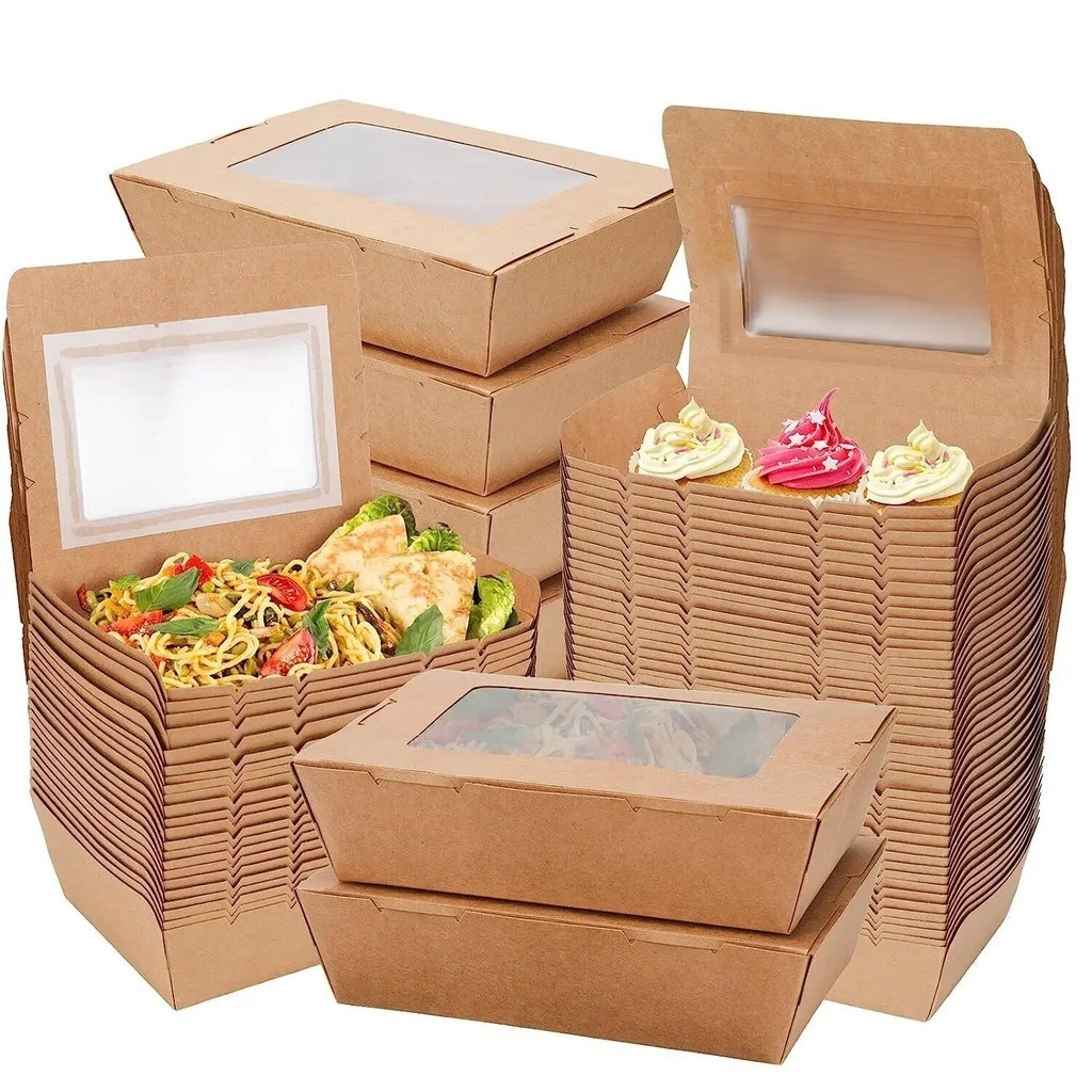 Kraft paper food box Disposable Kraft Paper Food Container Takeout Box ...