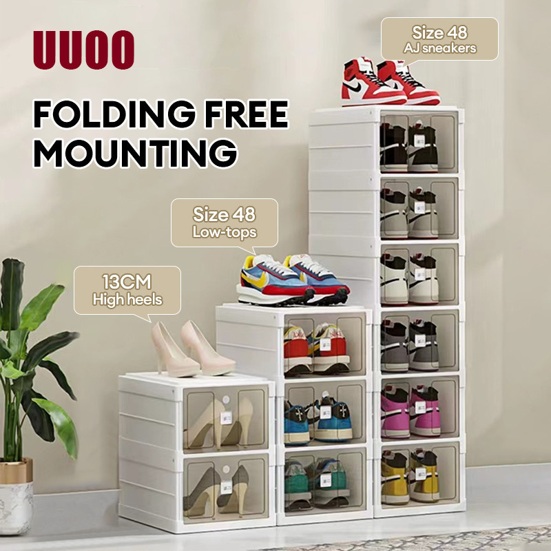 UUOO 2/3/6 Layers Foldable Stackable Shoe Box Organizer Plastic ...