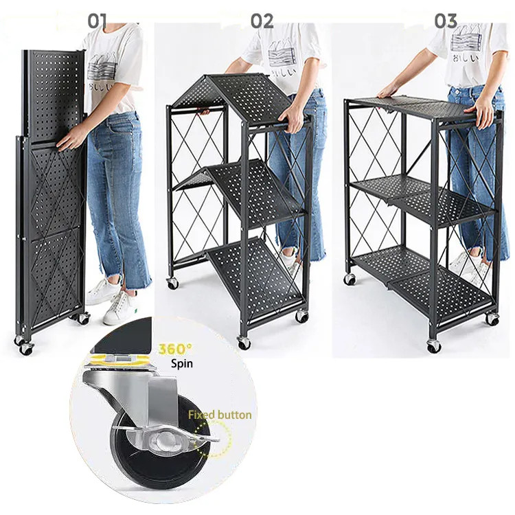Metal Folding Collapsible Display Shelves Foldable Freestanding Wire ...