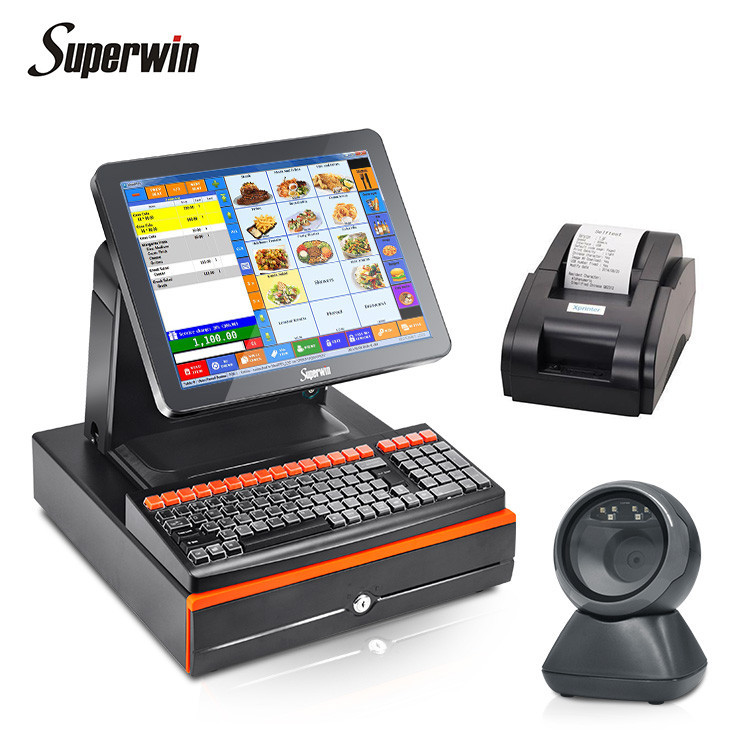 Superwin CY62 15inch offline pos machine with credit card machine reader barcode scanner cash ...