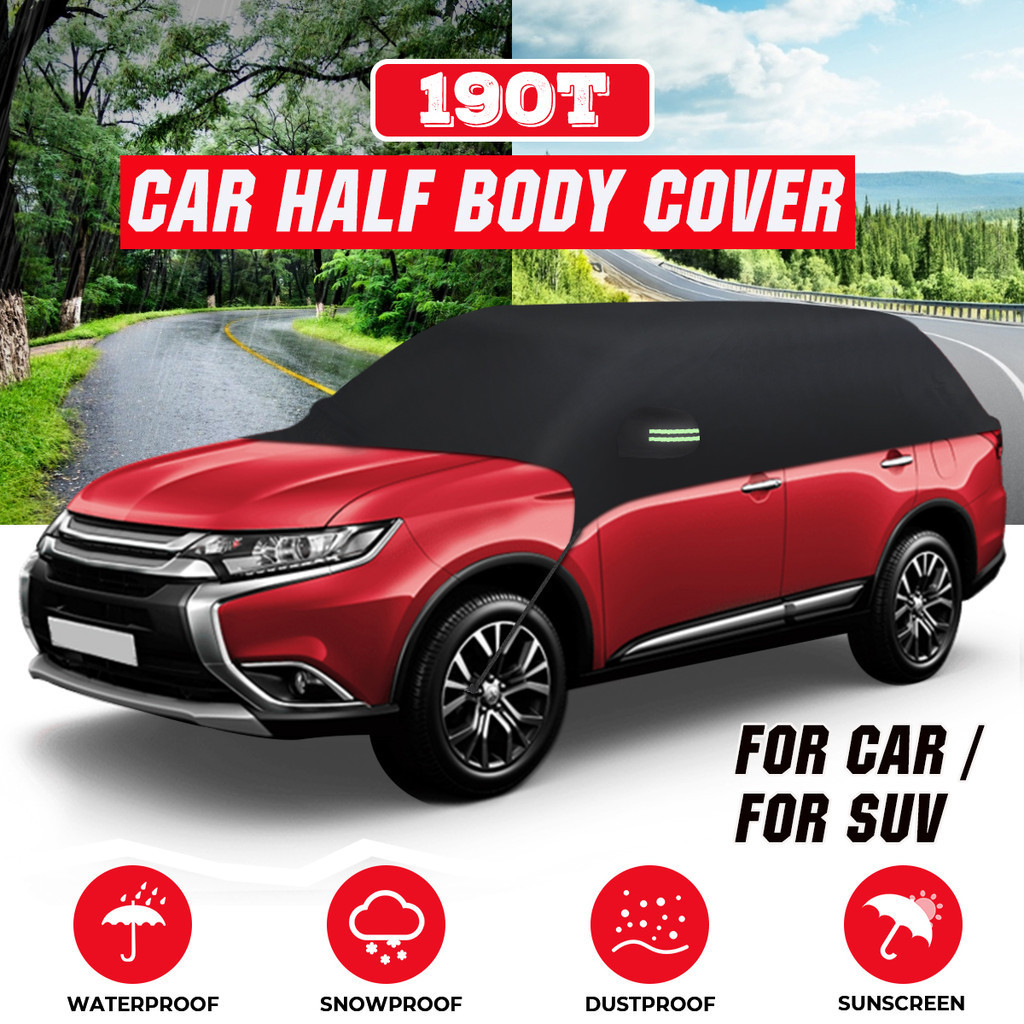 190T Waterproof Car Half Body Cover Sun Shade Sunscreen UV Snow ...