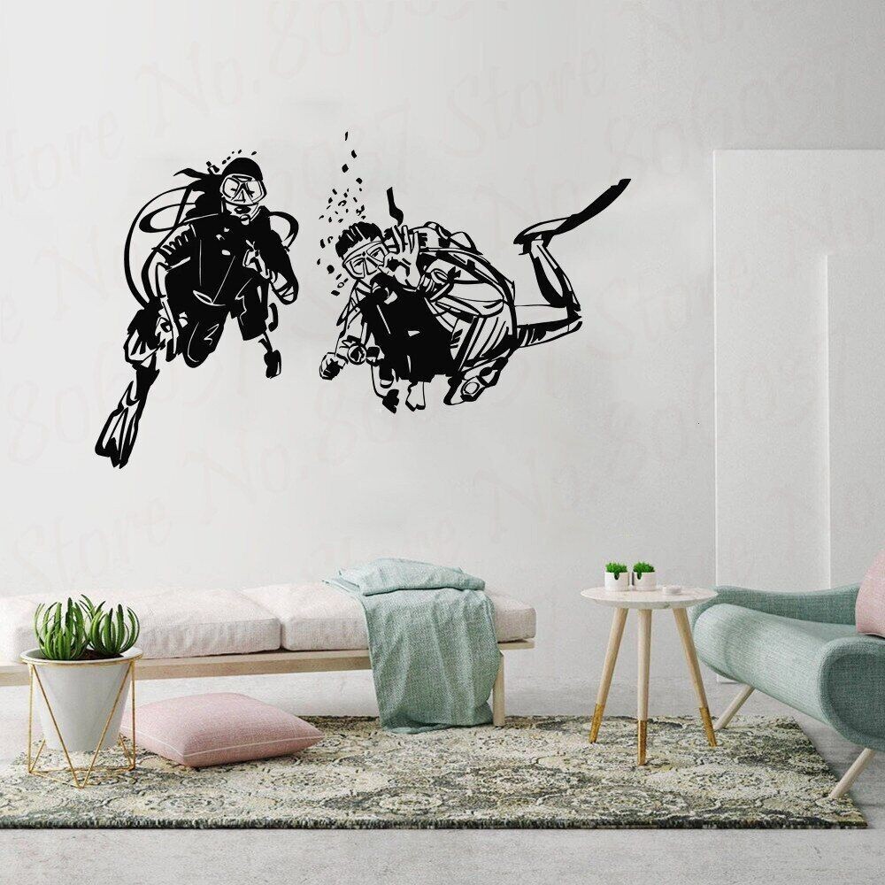 Wall Decal Divers Ocean Vinyl Decor Scuba Diving Suit Extreme Sport ...