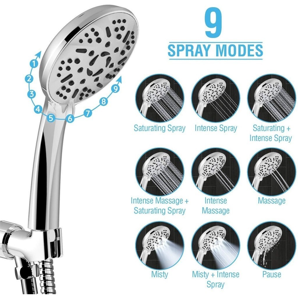Zhangji High-Pressure 9 Spray Modes Adjustable Setting Shower Head ...