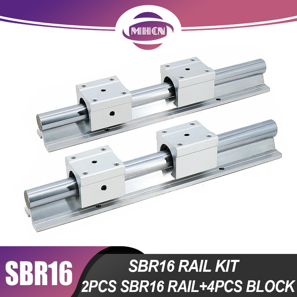 ♚MHCN 2PCS Linear Guide Rails SBR16 200-500mm + 4PCS SBR16UU SBR16LUU Bearing Blocks Smooth Motd ...