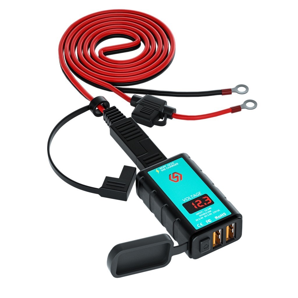☞12-24V Motorcycle Double USB 3.4/2.5A Charger SAE to USB with LED ...
