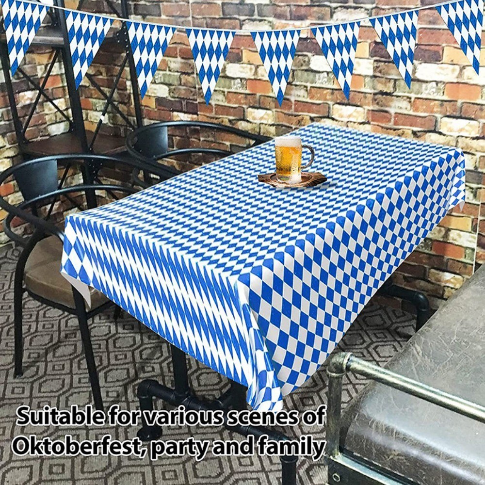Oktoberfest Tablecloth Plastic Waterproof Bavarian Flag Blue and White ...