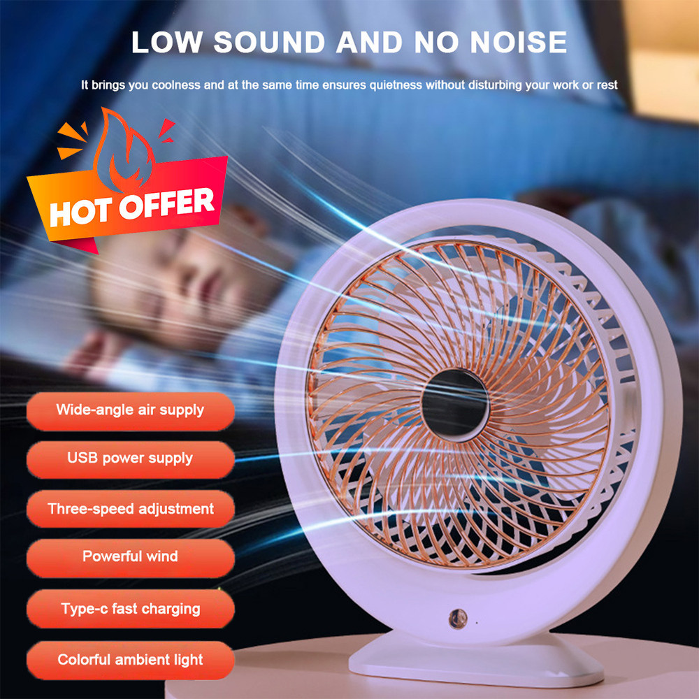 Desk Fan 3 Gears USB Rechargeable Fan Cooling Summer Cooling Fan with ...