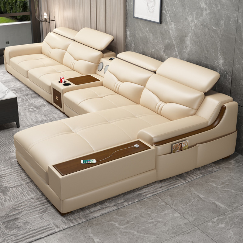 ☠Light Luxury Solid Wood Modern Living Room Corner Combination Leather ...