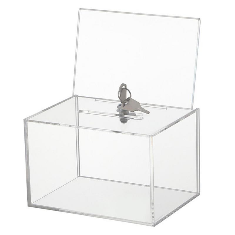 ~Clear Acrylic Donation Box With Lock And Sign Holder Clear Ballot Box ...