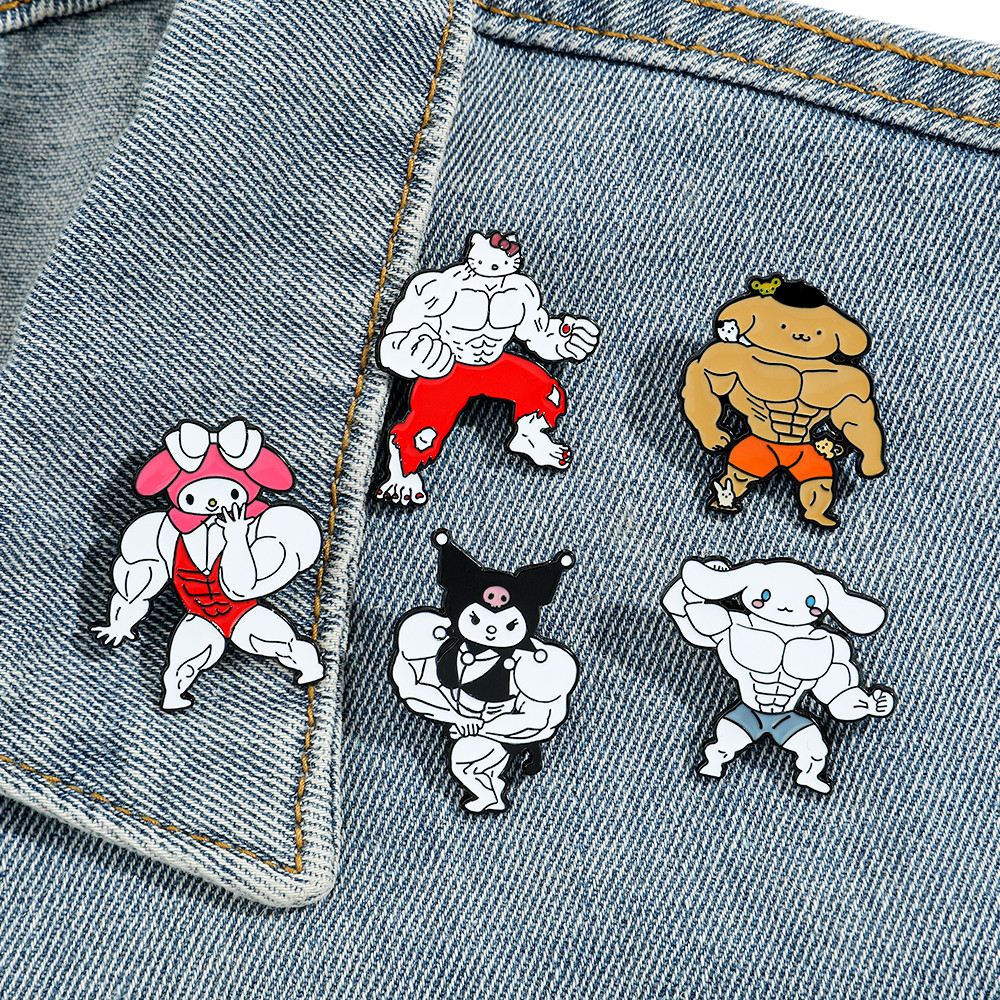 Funny Sanrio Muscle Anime Figure Brooches Kawaii Hello Kitty Enamel ...