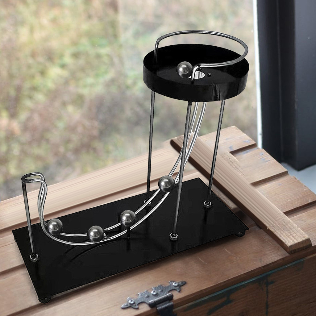 ☺Black Iron Desktop Perpetual Rolling Balls Marble Toy Ornament Science ...