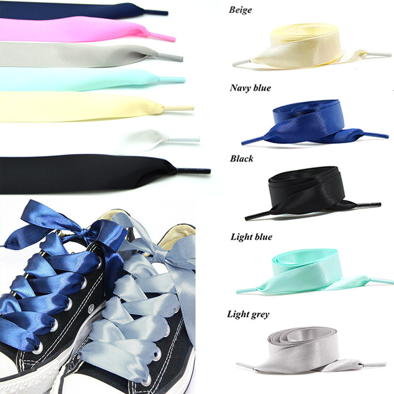 1 Pair 80/100/120/140/160cm Silk Shoelace Double-sided Flat Silk Ribbon ...