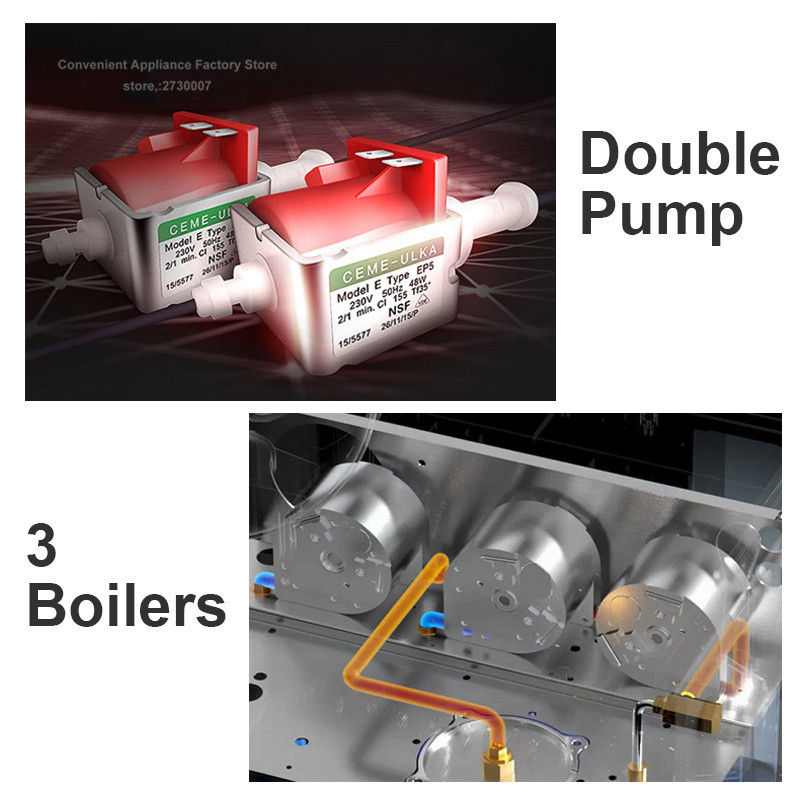 220V Professional Espresso Coffee Maker 2L Water Tank 3 Boilers With 16 ...
