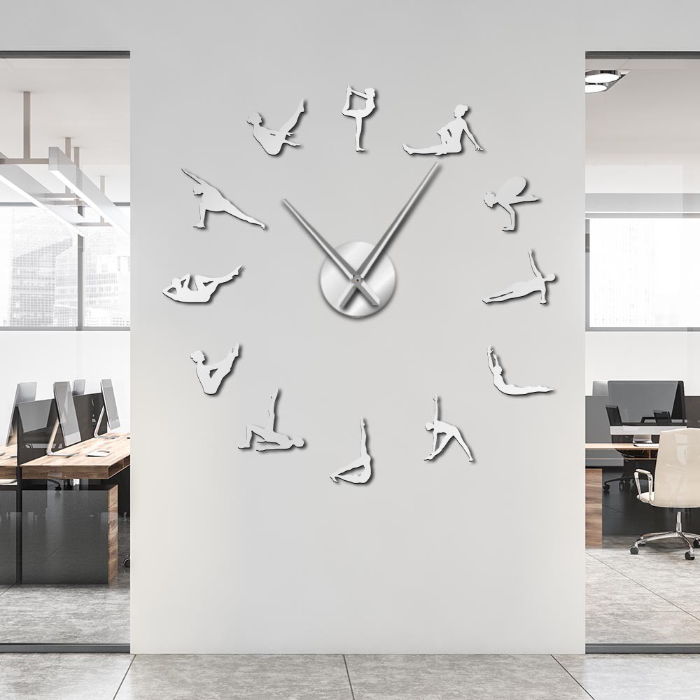 Pilates Poses Diy Big Needles Wall Clock For Girls Room Fitness Center ...