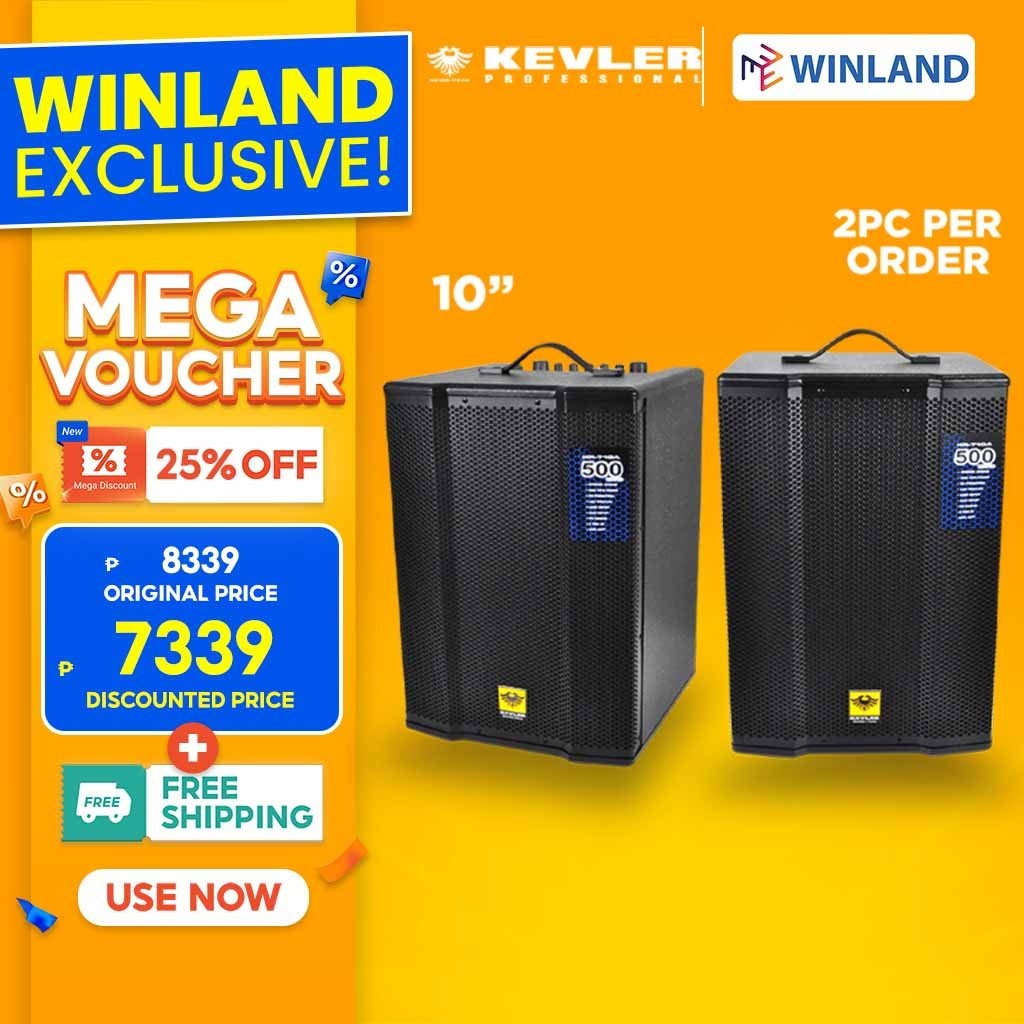 Kevler by Winland 2pcs KR-710A 10 Inch 1pc Active + 1pc Passive Speaker 3-way Bass Reflex 500W ...