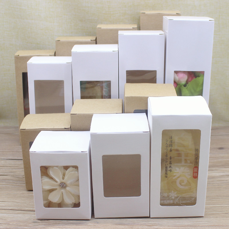 20Pcs Paper gifts package 6x6x8/10/12/14/16/18/20cm kraft paper window ...