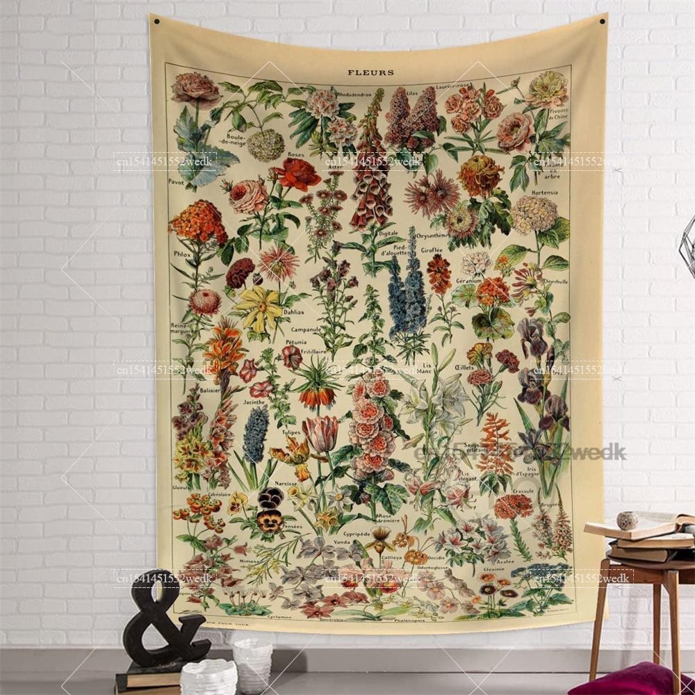 Vintage Botanical Tapestry Wildflower Reference Chart Tapestrys ...
