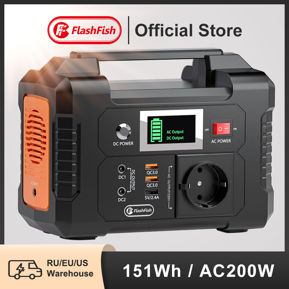 FF Flashfish E200 Portable Power Station 200W Solar Generator 151WH Battery AC DC Outdoor Camera ...