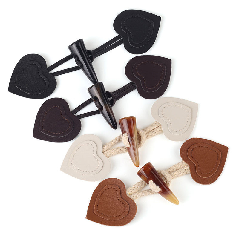 1Pair Toggle Buttons PU Leather Horn Toggle Clasps Duffle Coat Closure ...