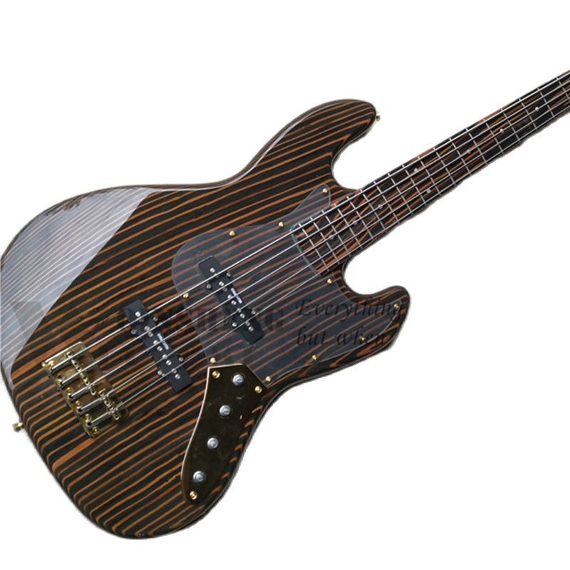 ☆In Stock 5 Strings Bass Guitar Zebra Wood Body Gold Bridge Gold Knobs ...
