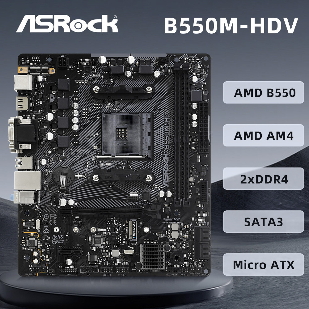ASROCK B550M-HDV Motherboard AMD AM4 Support Ryzen 9 5950X R7 5800X R5 ...